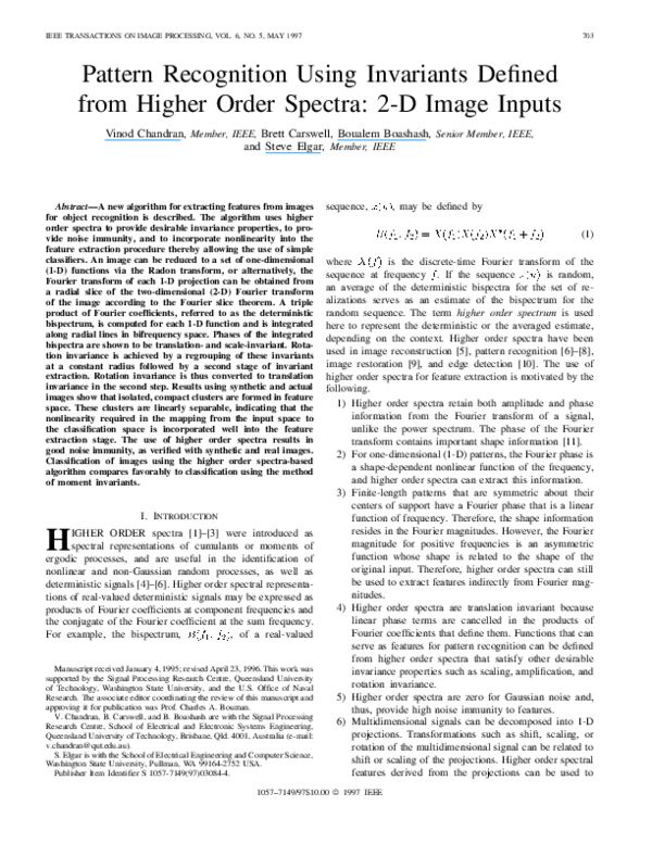 Pdf Pattern Recognition Using Invariants Defined From Higher Order