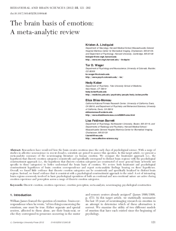 (PDF) The brain basis of emotion: A meta-analytic review