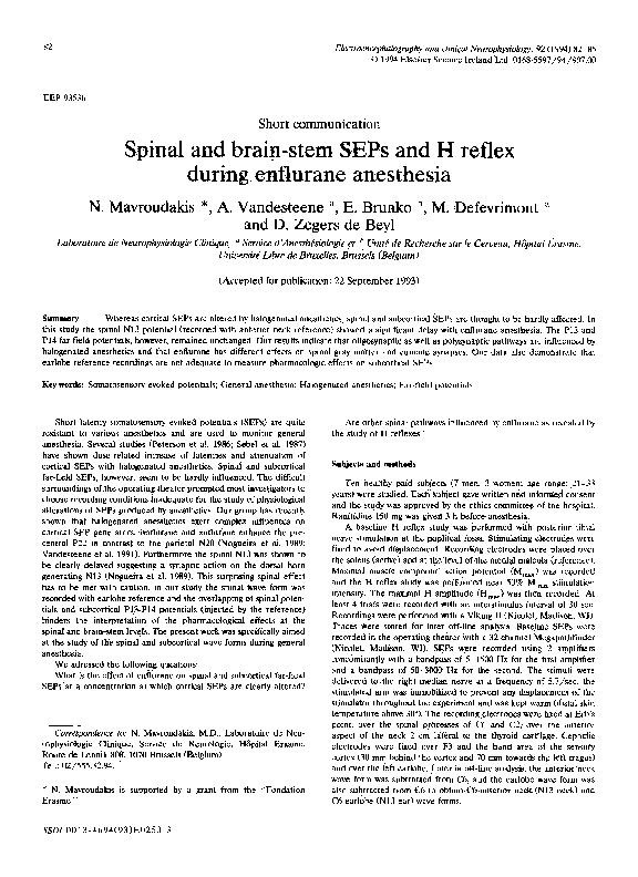 (PDF) Spinal and brain-stem SEPs and H reflex during enflurane anesthesia
