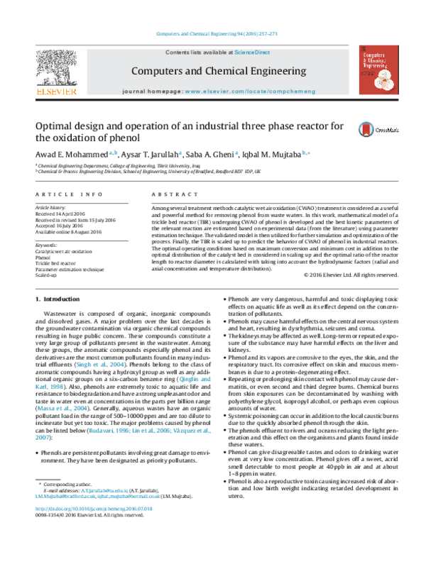 (PDF) Optimal design and operation of an industrial three phase reactor ...