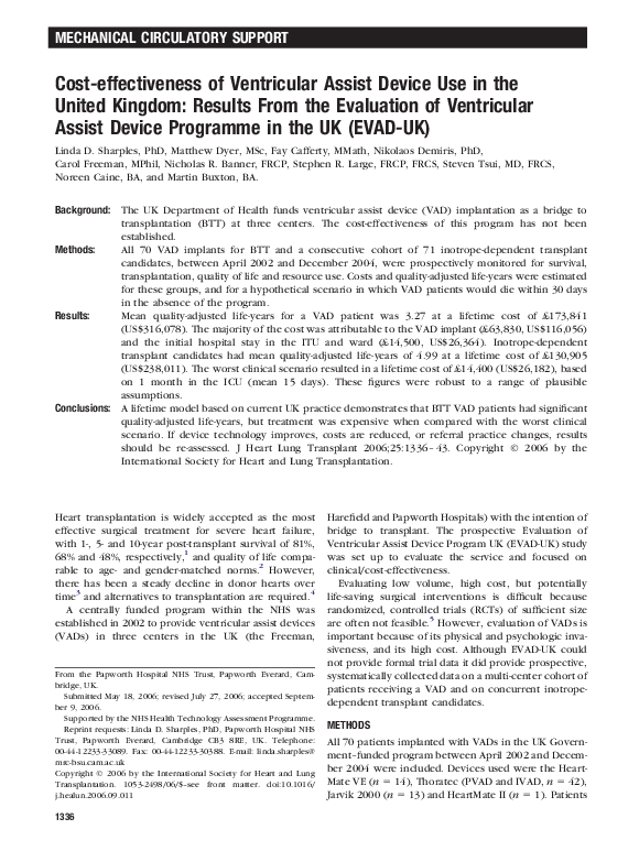 (PDF) Cost-effectiveness of Ventricular Assist Device Use in the United ...