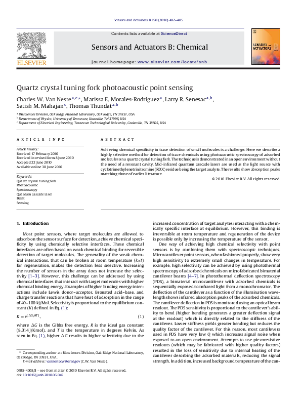 (PDF) Quartz crystal tuning fork photoacoustic point sensing