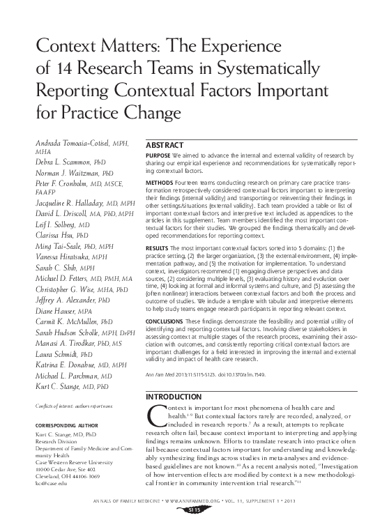 (PDF) Context Matters: The Experience of 14 Research Teams in ...