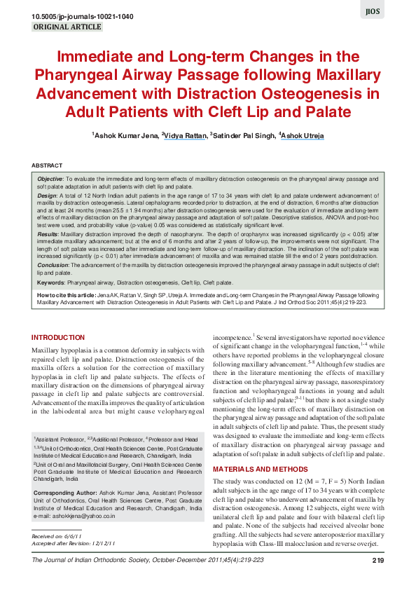 (PDF) Immediate and Long-term Changes in the Pharyngeal Airway Passage following Maxillary ...