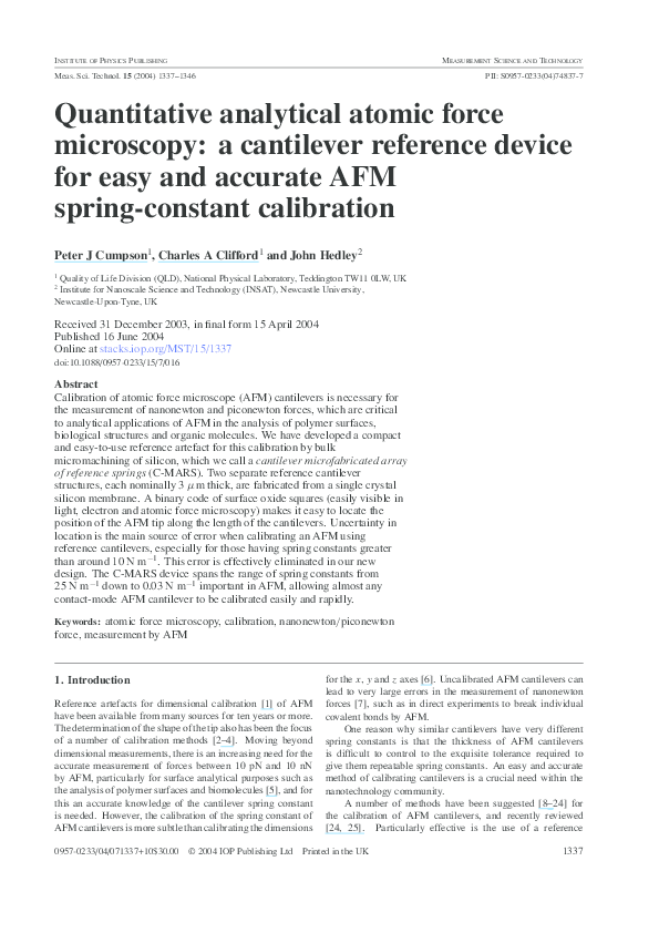 Pdf Quantitative Analytical Atomic Force Microscopy A Cantilever Reference Device For Easy