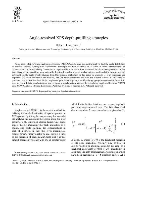 (PDF) Angle-resolved XPS depth-profiling strategies | Peter Cumpson ...