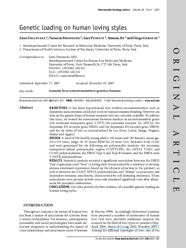(PDF) Genetic loading on human loving styles