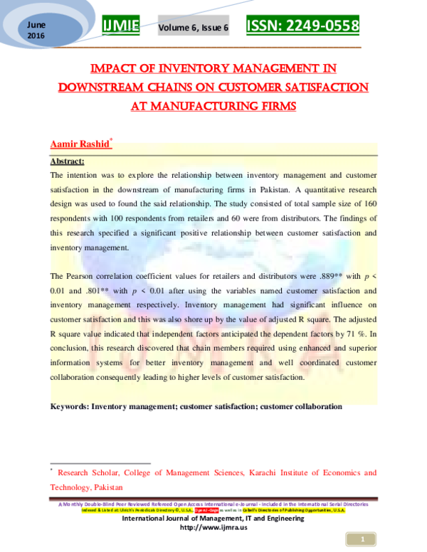 (PDF) IMPACT OF INVENTORY MANAGEMENT IN DOWNSTREAM CHAINS ON CUSTOMER ...
