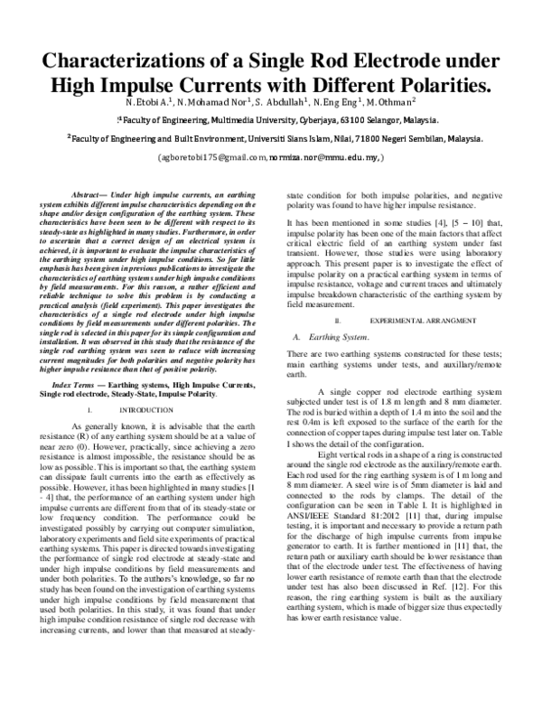 (PDF) Characterizations of a Single Rod Electrode under High Impulse ...