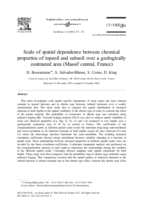 (PDF) Scale of spatial dependence between chemical properties of topsoil and subsoil over a ...