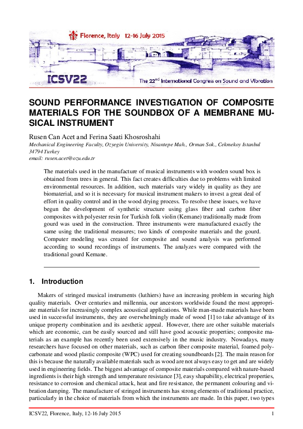 (PDF) SOUND PERFORMANCE INVESTIGATION OF COMPOSITE MATERIALS FOR THE ...