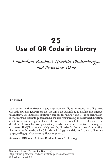 (PDF) Use of QR Code in Library
