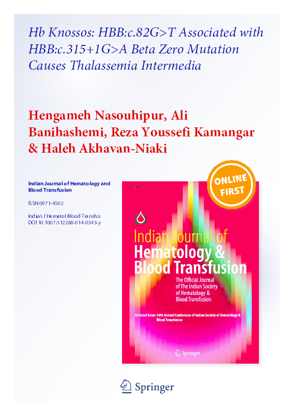 (PDF) Indian Journal of Hematology and Blood Transfusion
