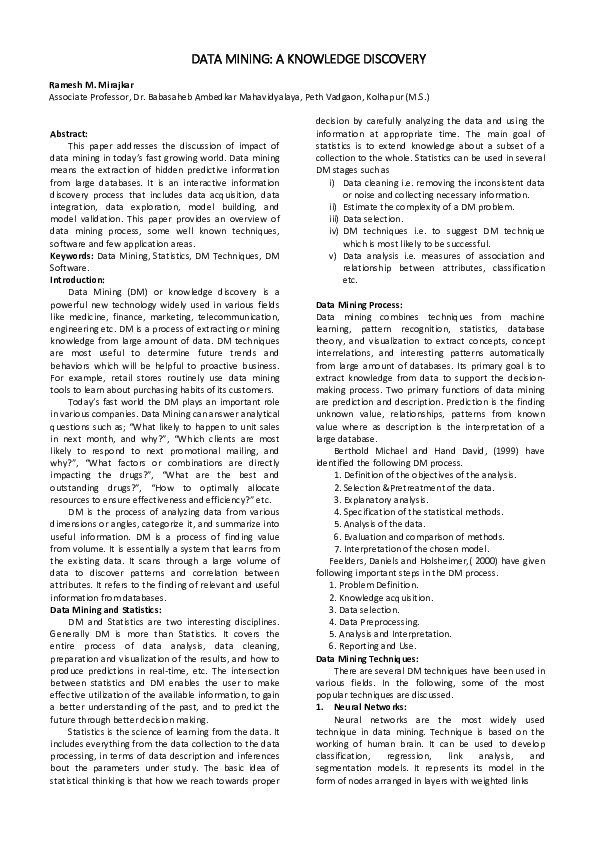 (PDF) DATA MINING: A KNOWLEDGE DISCOVERY