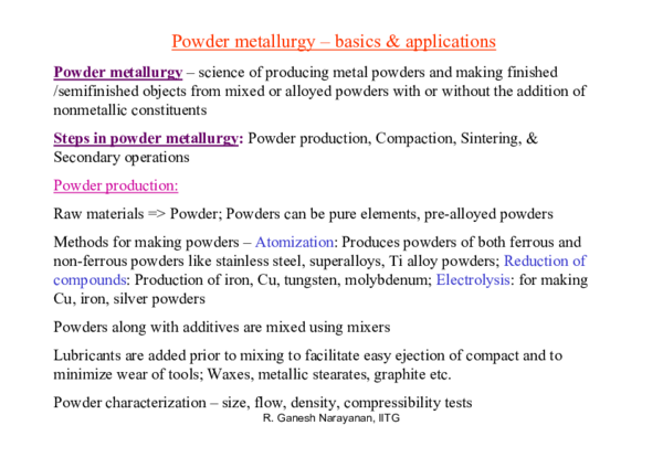 (PDF) Powder metallurgy – basics & applications