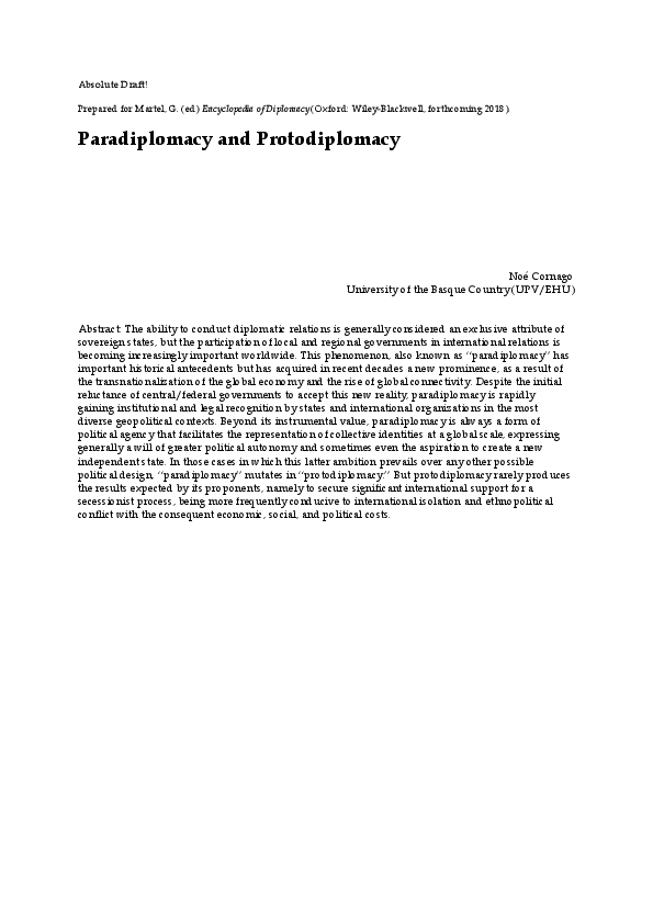(PDF) Paradiplomacy and Protodiplomacy