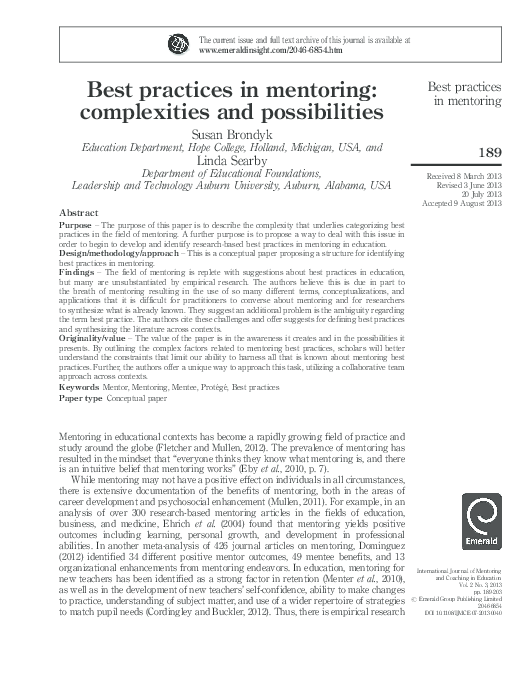 (PDF) Best practices in mentoring