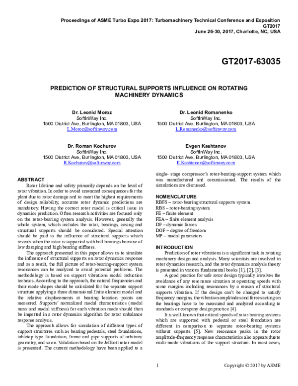 Pdf Gt2017 63035 Prediction Of Structural Supports Influence On Rotating Machinery Dynamics