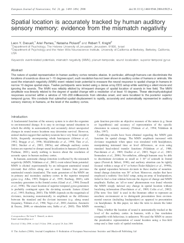(PDF) Auditory Memory Tracks Sound Location Precisely
