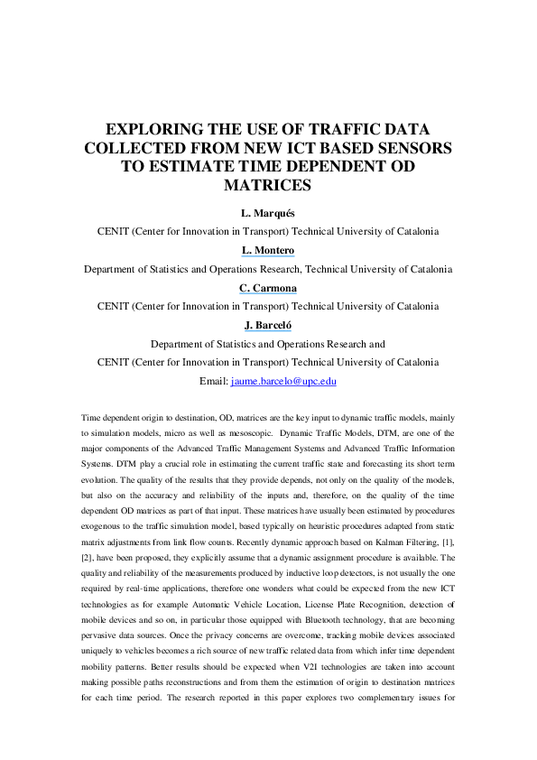 (PDF) Exploring the use of traffic data collected from new ICT based sensors to estimate time ...