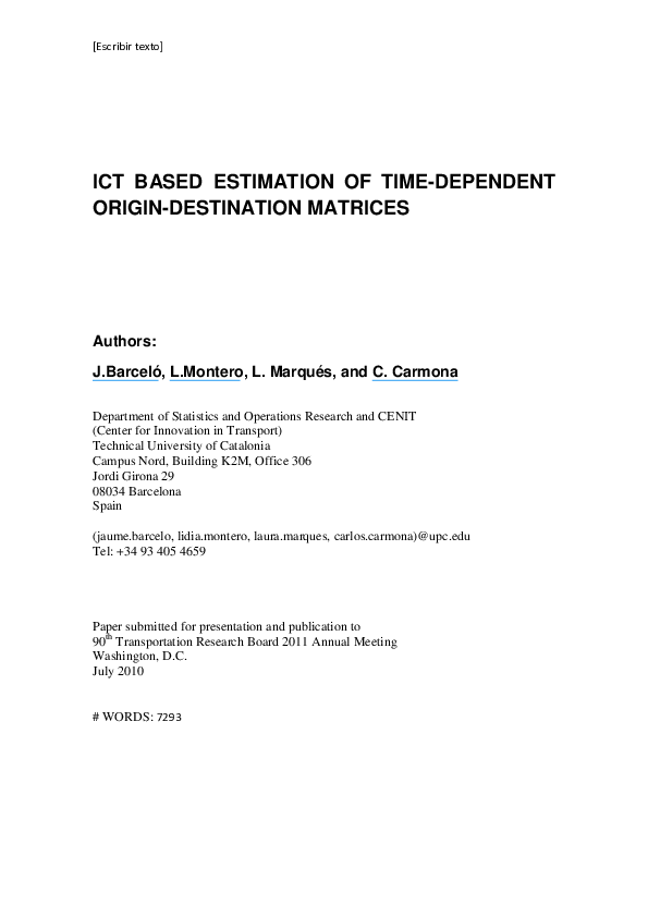 Pdf Ict Based Estimation Of Time Dependent Origin Destination Matrices