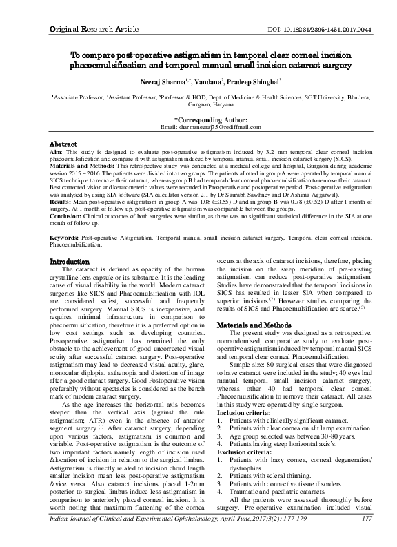 (PDF) To compare post-operative astigmatism in temporal clear corneal ...
