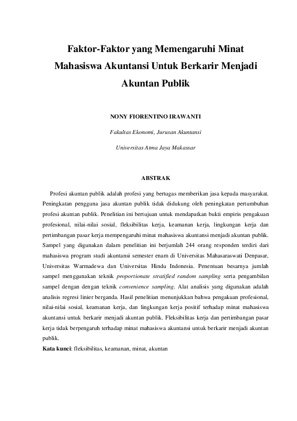 (PDF) FAKTOR-FAKTOR YANG MEMENGARUHI MINAT MAHASISWA AKUNTANSI UNTUK BERKARIR MENJADI AKUNTAN PUBLIK