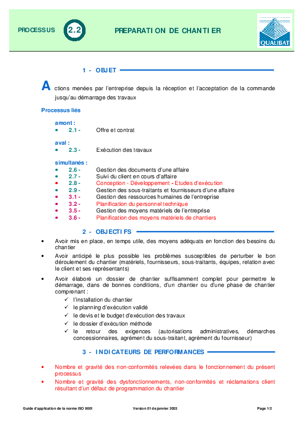 Guide d'application de la norme ISO 9001 PROCESSUS 2.2