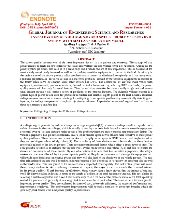 (PDF) INVESTIGATION OF VOLTAGE SAG AND SWELL PROBLEMS USING DVR SYSTEM ...