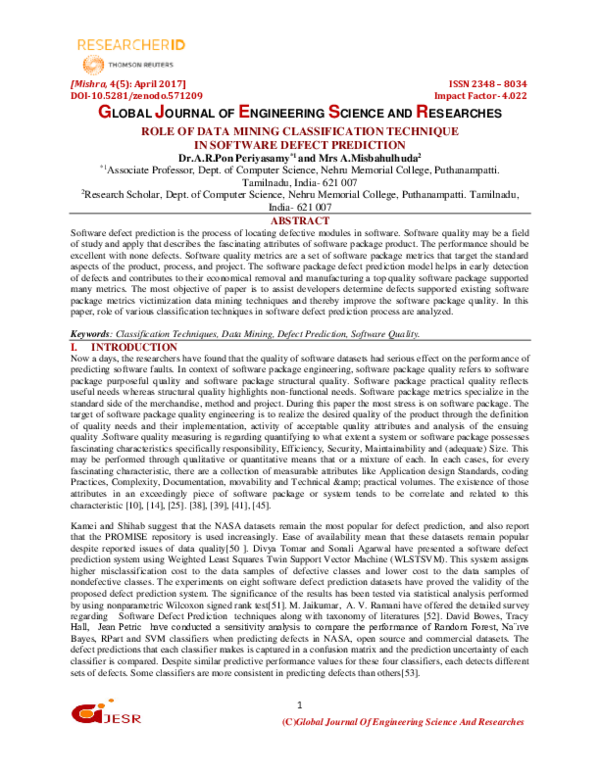 Role Of Data Mining Classification Technique In Software Defect Prediction