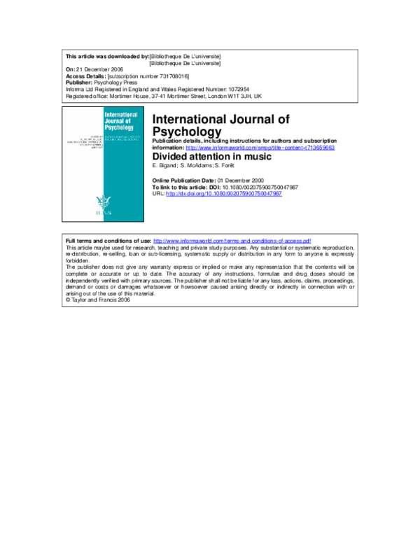 (PDF) Divided attention in music