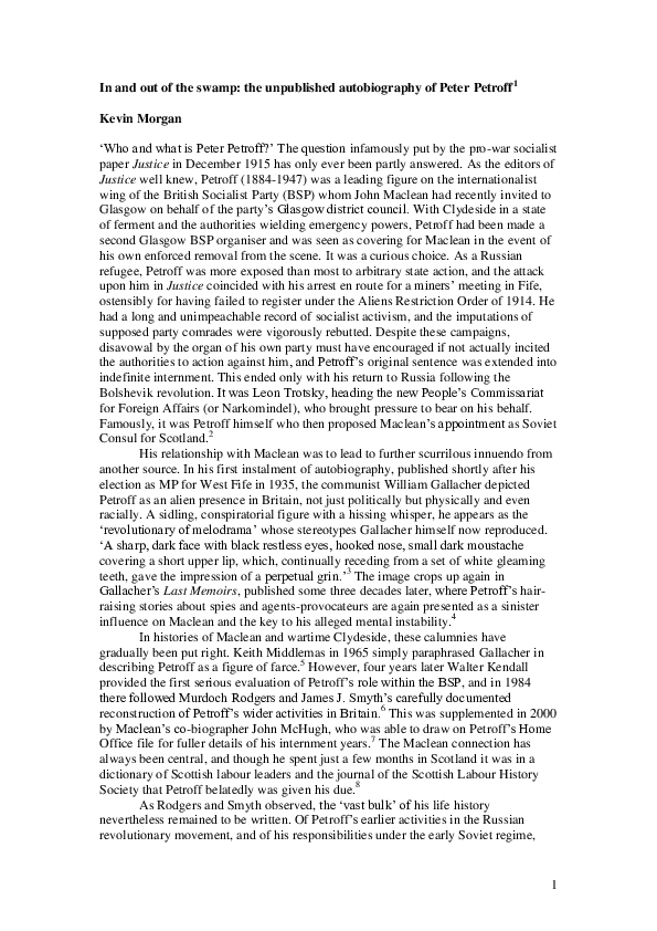 (PDF) In and out of the swamp: the unpublished autobiography of Peter ...