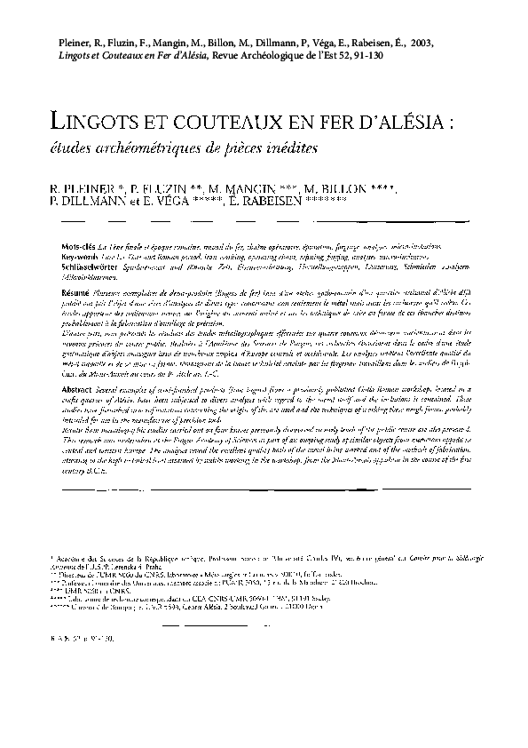 (PDF) Pleiner, Fluzin et al, 2003, Lingots et Couteaux en fer d'Alesia.pdf