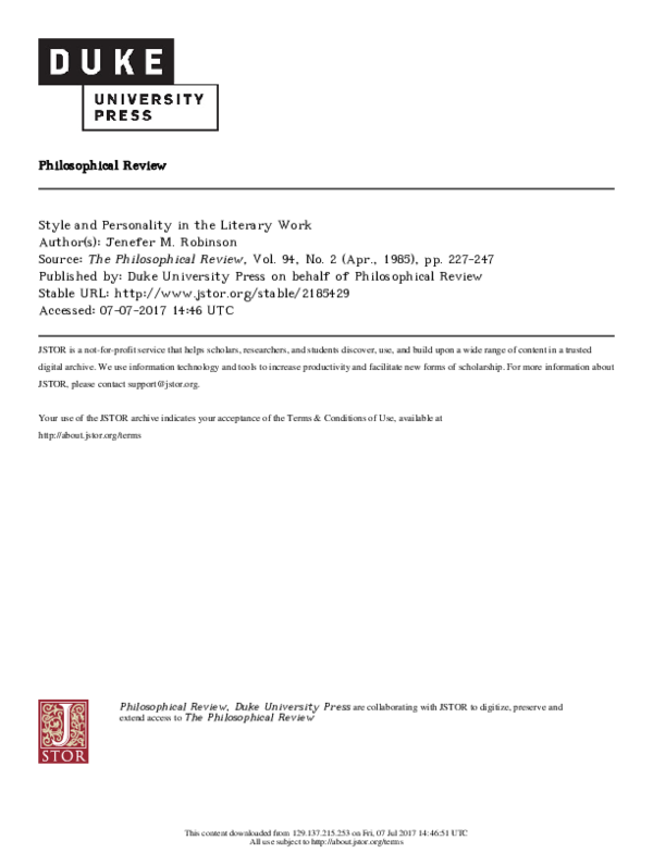(PDF) General and Individual Style in Literature | Jenefer Robinson ...
