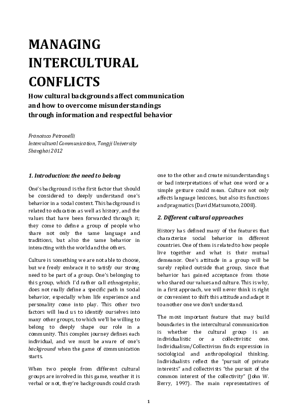 (PDF) Managing Intercultural Conflicts