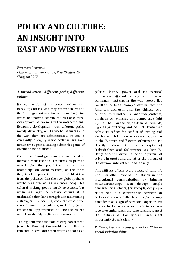 (PDF) Policy and Culture - An Insight Into East and Western Values