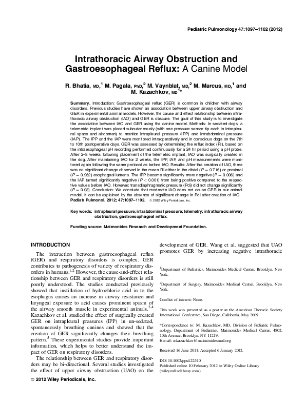 (PDF) Intrathoracic Airway Obstruction and Gastroesophageal Reflux: A ...