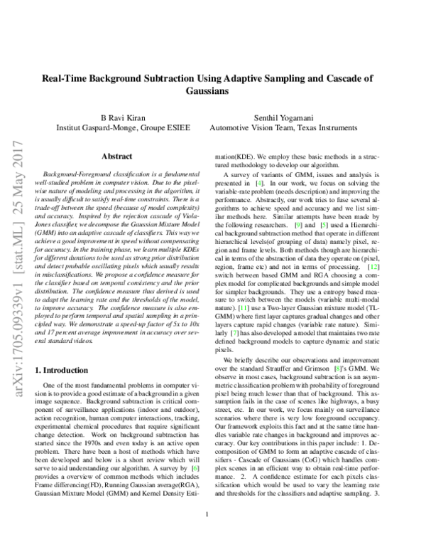 Pdf Real Time Background Subtraction Using Adaptive Sampling And Cascade Of Gaussians Ravi