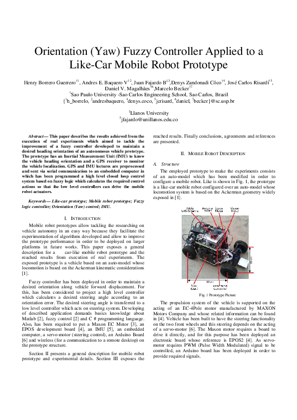(PDF) Orientation (Yaw) Fuzzy controller applied to a car-like mobile ...