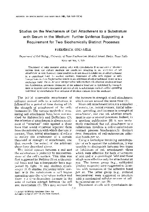 (PDF) Studies on the mechanism of cell attachment to a substratum with ...