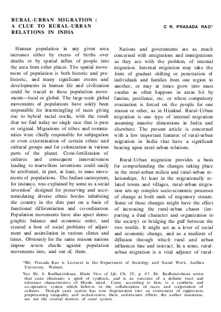 (PDF) RURAL-URBAN MIGRATION : A CLUE TO RURAL-URBAN RELATIONS IN INDIA