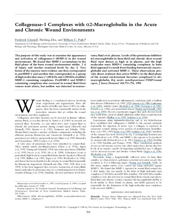 (PDF) Collagenase-1 Complexes with α2-Macroglobulin in the Acute and ...