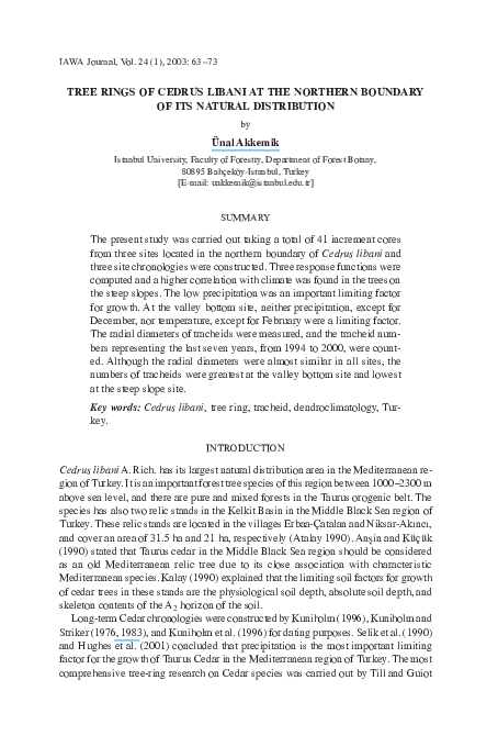 (PDF) Tree Rings of Cedrus Libani at the Northern Boundary of Its ...