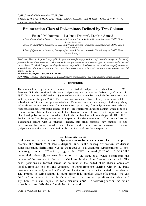 (PDF) Enumeration Class of Polyominoes Defined by Two Column