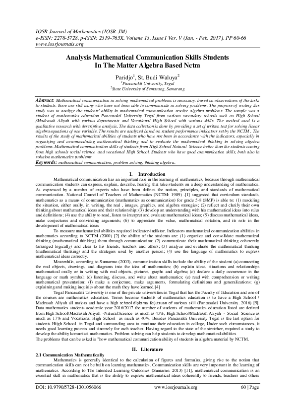 (PDF) Analysis Mathematical Communication Skills Students In The Matter ...
