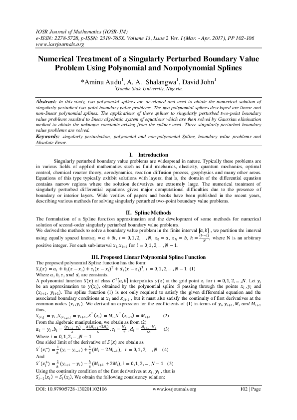 (PDF) Numerical Treatment of a Singularly Perturbed Boundary Value Problem Using Polynomial and ...