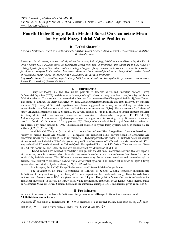 (PDF) Fourth Order Runge-Kutta Method Based On Geometric Mean for Hybrid Fuzzy Initial Value ...