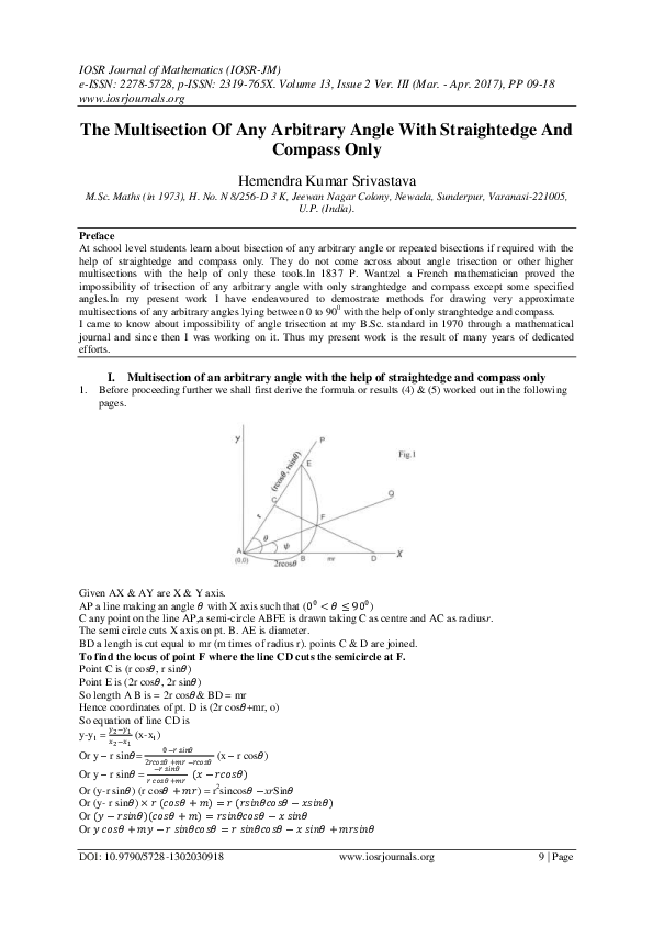 (PDF) The Multisection Of Any Arbitrary Angle With Straightedge And ...