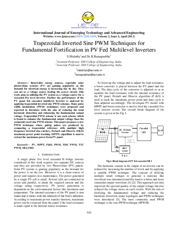 (PDF) Trapezoidal Inverted Sine PWM Techniques for Fundamental Fortification in PV Fed ...