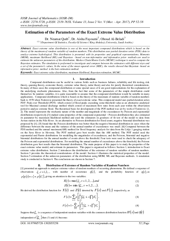 Pdf Estimating Parameters Of Extreme Value Distribution